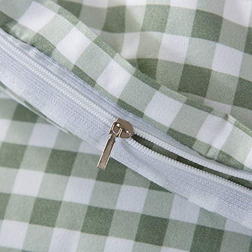 Kimko Green Plaid Bedding Set Checkered Duvet Cover Set for Adults,Soft,Comfortable and Breathable【 4Pcs -1 Duvet Cover Set + 1 Flat Sheet + 2 Pillowcases】