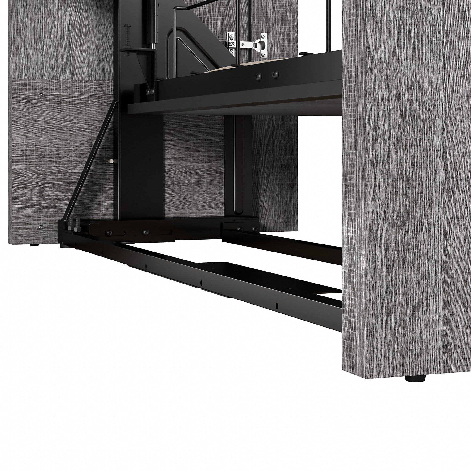Bestar Orion Queen Murphy Bed with Storage Cabinets and Pull-Out Shelves (126W) in Bark Grey and Graphite, Sleeping Arrangement with Organization
