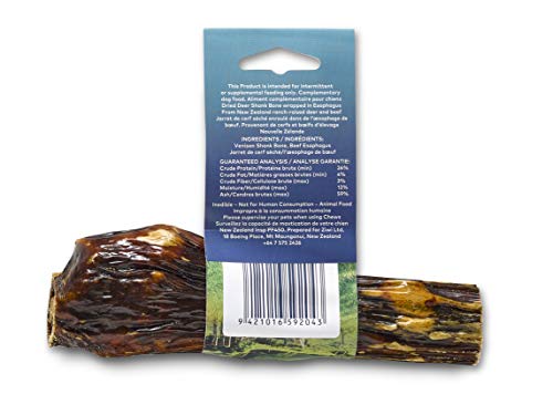 ZIWI Venison Deer Shank – Dog Bone Chew – All Natural, Air-Dried, 2 in 1 Bone Treat Wrapped in Beef Esophagus (Half Shank)