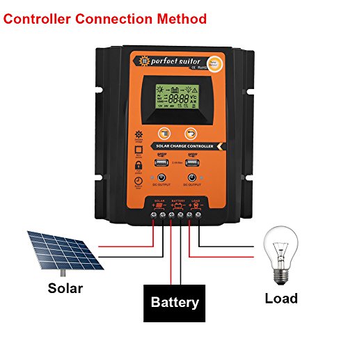 EBTOOLS 12V/24V 50A Solar Charge Controller, Black Solar Panel Battery Intelligent Regulator with Dual USB Port PWM, MPPT Auto Paremeter Adjustable LCD Display (50a)