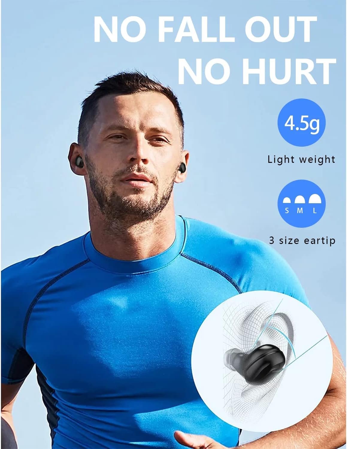 Bluetooth Earphone in-Ear, Wireless Earbuds Touch Control with Microphone, Bluetooth 5.2 Noise Cancelling Headphones, HiFi Stereo, IP67 Waterproof, LED Display Fast Charging Case, for Sport and Work.