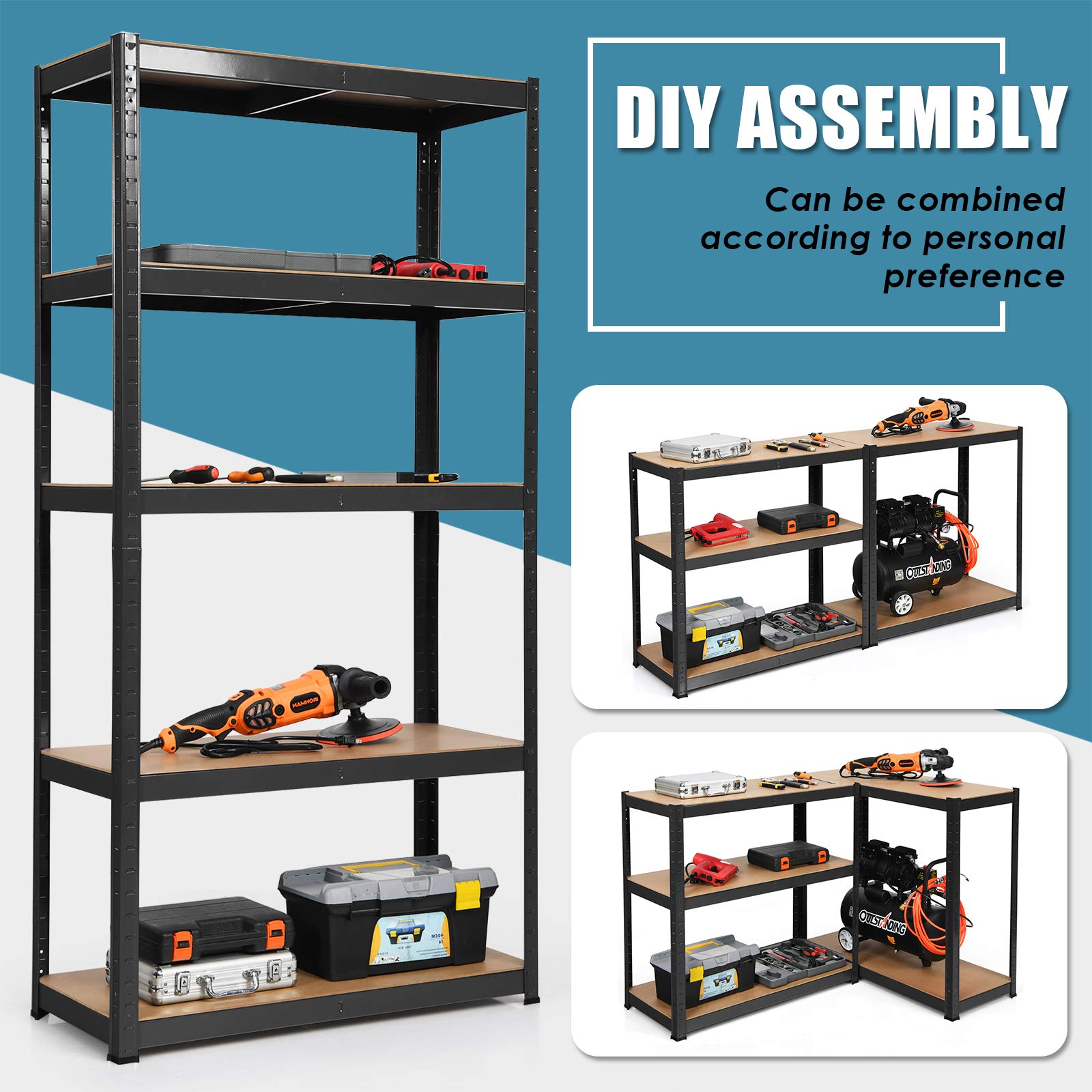 Giantex Storage Rack Shelving Unit Storage Shelf Steel Garage Utility Rack 5-Shelf Adjustable Shelves Heavy Duty Display Stand for Books, Kitchenware, Tools Bolt-Free Assembly 36"x 16"x 72” (1)
