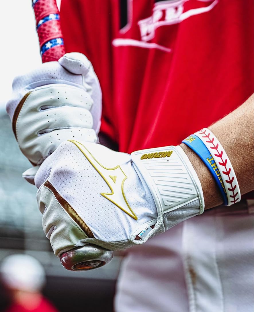 Mizuno MVP Adult Baseball Batting Glove, White-Gold, Large