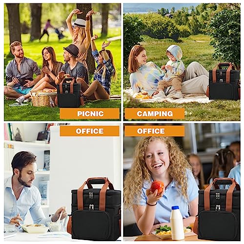 Ecyuaniu Double Deck Large Lunch Bag for Women Men, Expandable Insulated Lunch Bag with Adjustable Shoulder Strap, Leakproof Freezable Dual Compartment Lunch Bag for Adult Work Camping Picnic (14L)