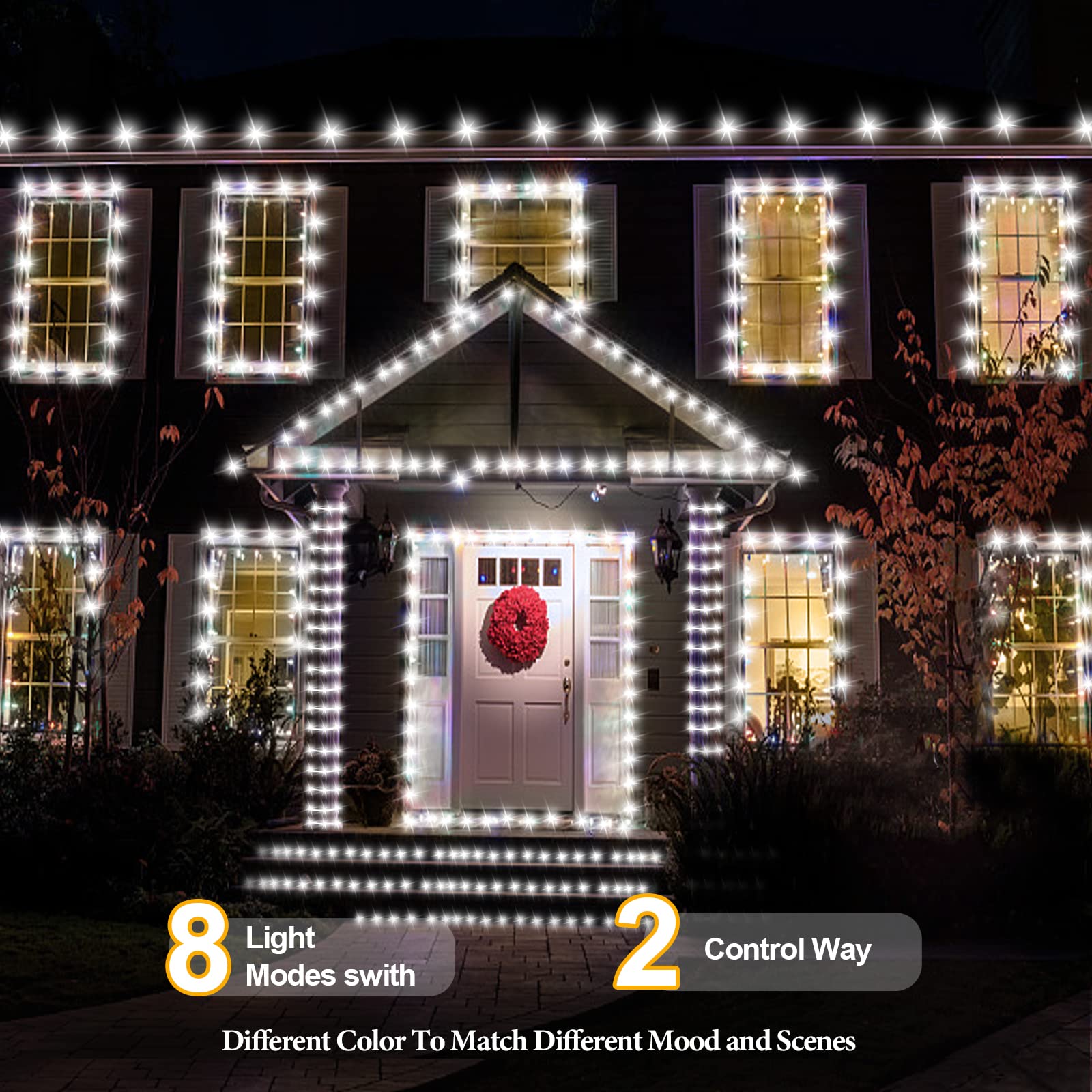 Solar String Lights Outdoor Waterproof, 500 LED 164FT Solar Fairy Lights Christmas Decoration Lights 8 Modes Timer Patio Lights for Xmas Tree Garden Yard Wedding Holiday Party Camping(Cool White)