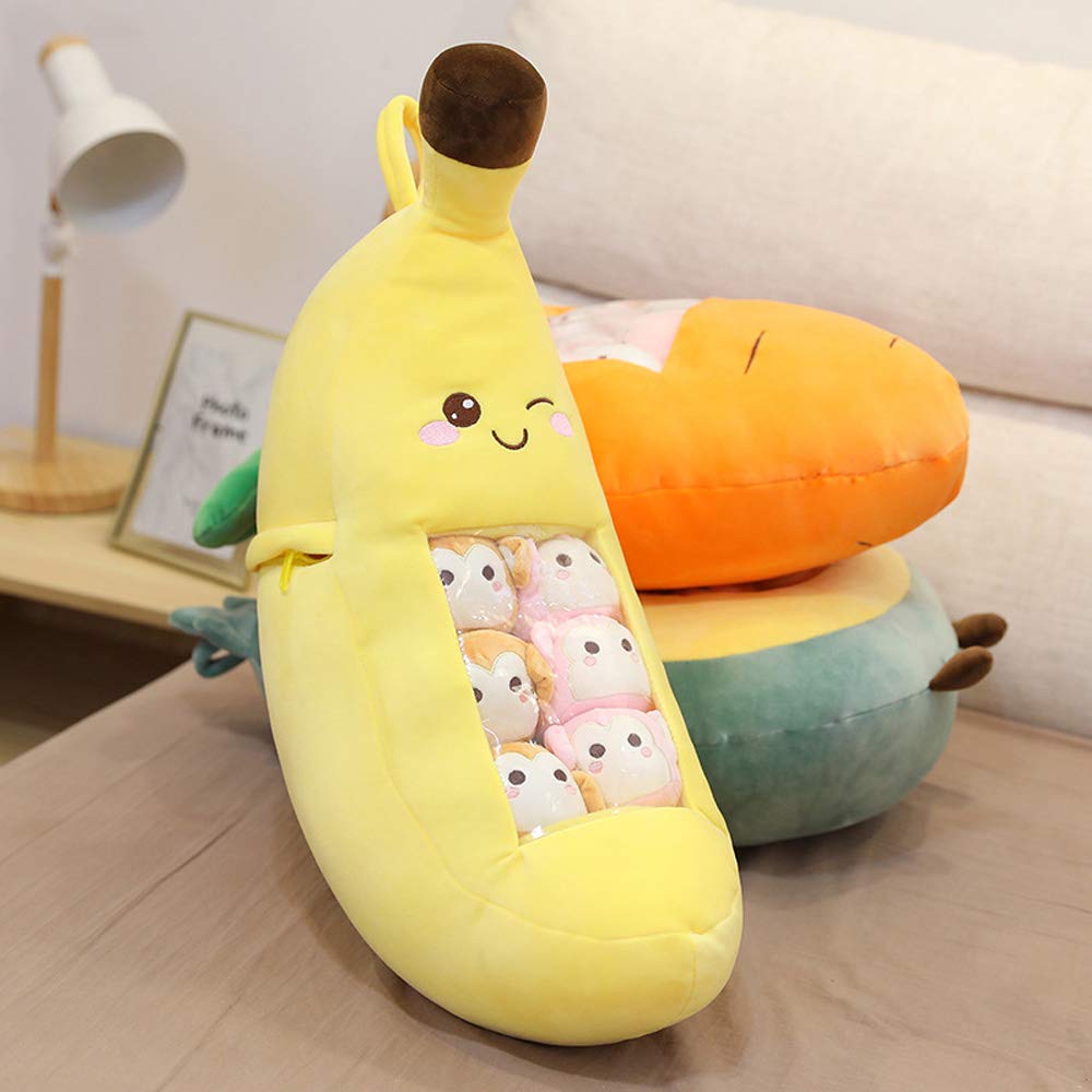 Nenalayo Throw Pillow Fruit Stuffed Toys Banana Plush Pillow Removable Fluffy Creative Gifts for Kids, Halloween Christmas Decorative Doll Toy Gift