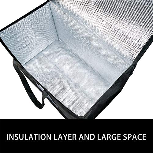 Insulated Food Delivery Bag for Hot and Cold Meal, Grocery Tote Insulation Bag for Catering, Large Pizza Warmer Black 2 Pack
