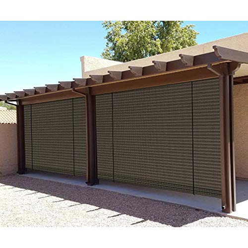 E&K Sunrise 5'W x 6'H Roll Up Shade Outdoor Hollow Out Roller Shade Blind Sun Shade for Patio Porch Backyard Gazebo Deck Pergola (Brown)