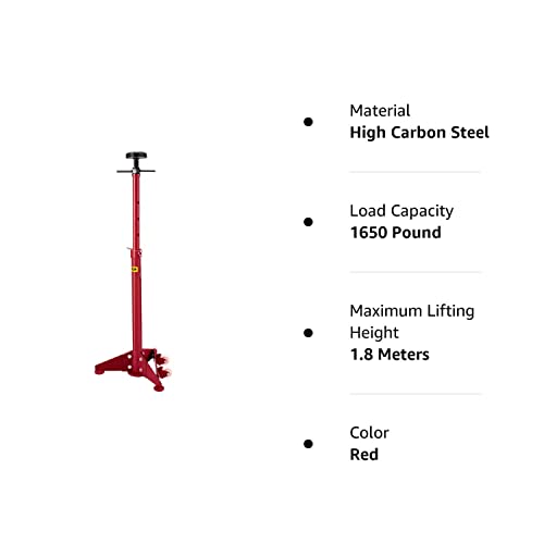 Bestauto Underhoist Stand 3/4 Ton Capacity Pole Jack Heavy Duty Jack Stand Car Support Jack Lifting from 38.4" to 74.8", Triangular Base, Two Wheels, Easy Adjustment, Automotive Support, Red