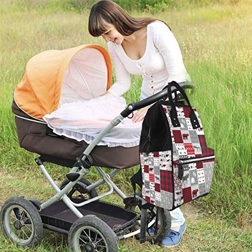 Bear Wood land Moose Plaid Waterproof Diaper Backpack,compartment With Two Pockets And Eight Storage,Stylish And Durable Baby Nursing Bags For Parents