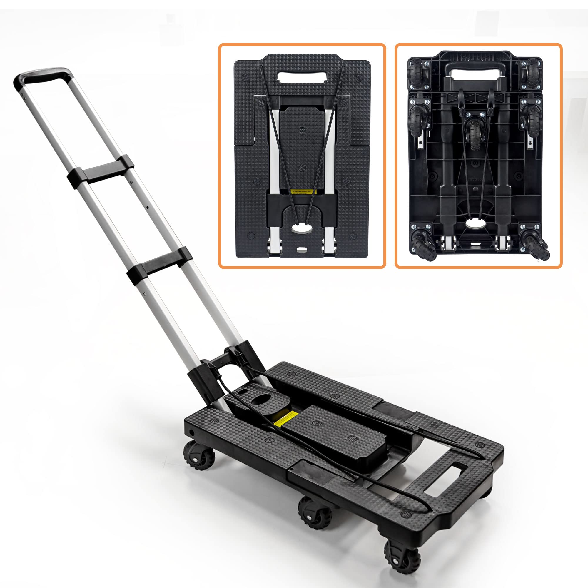 Dolly Cart Portable Hand Truck Lightweight Hand Cart Compact Utility Cart with Heavy Duty Wheels Solid Construction Adjustable Handle for Personal, Moving, Travel and Shopping Use (7 Wheels)