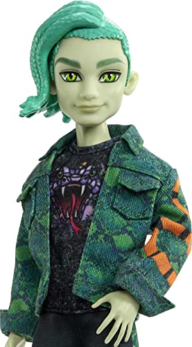 Monster High Deuce Gorgon Doll in Signature Look with Denim Snake Jacket & Accessories, Pet Mouse Perseus