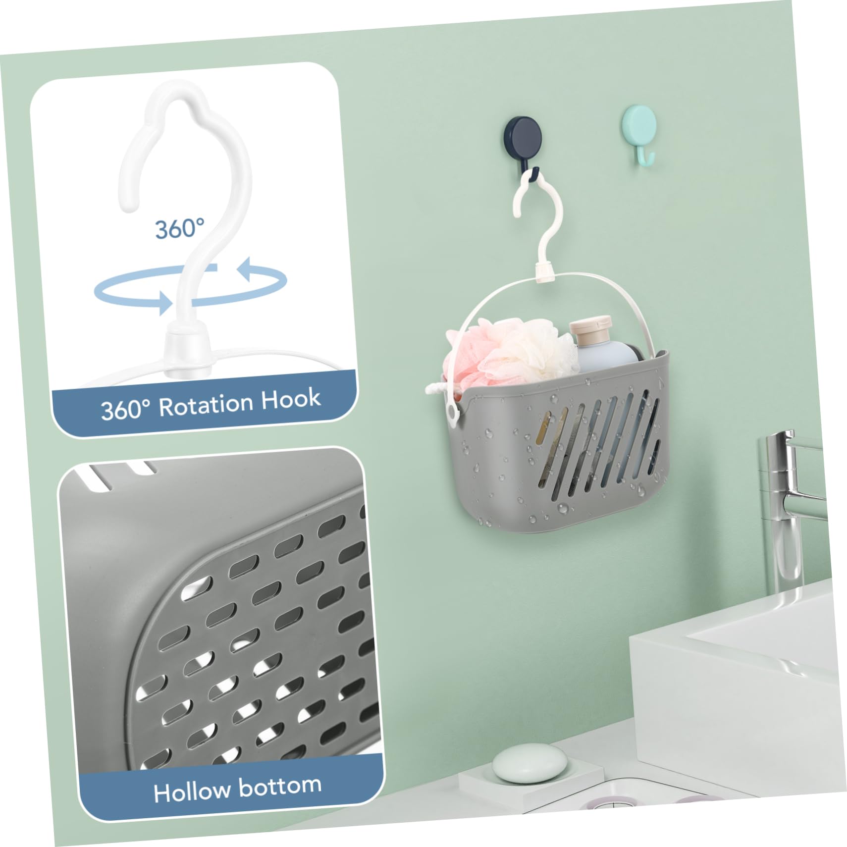 Ciieeo Plastic Hanging Shower Caddie Basket Kitchen Organizer Hanging Storage Basket with Hooks for Home Bathroom Kitchen Pantry Grey