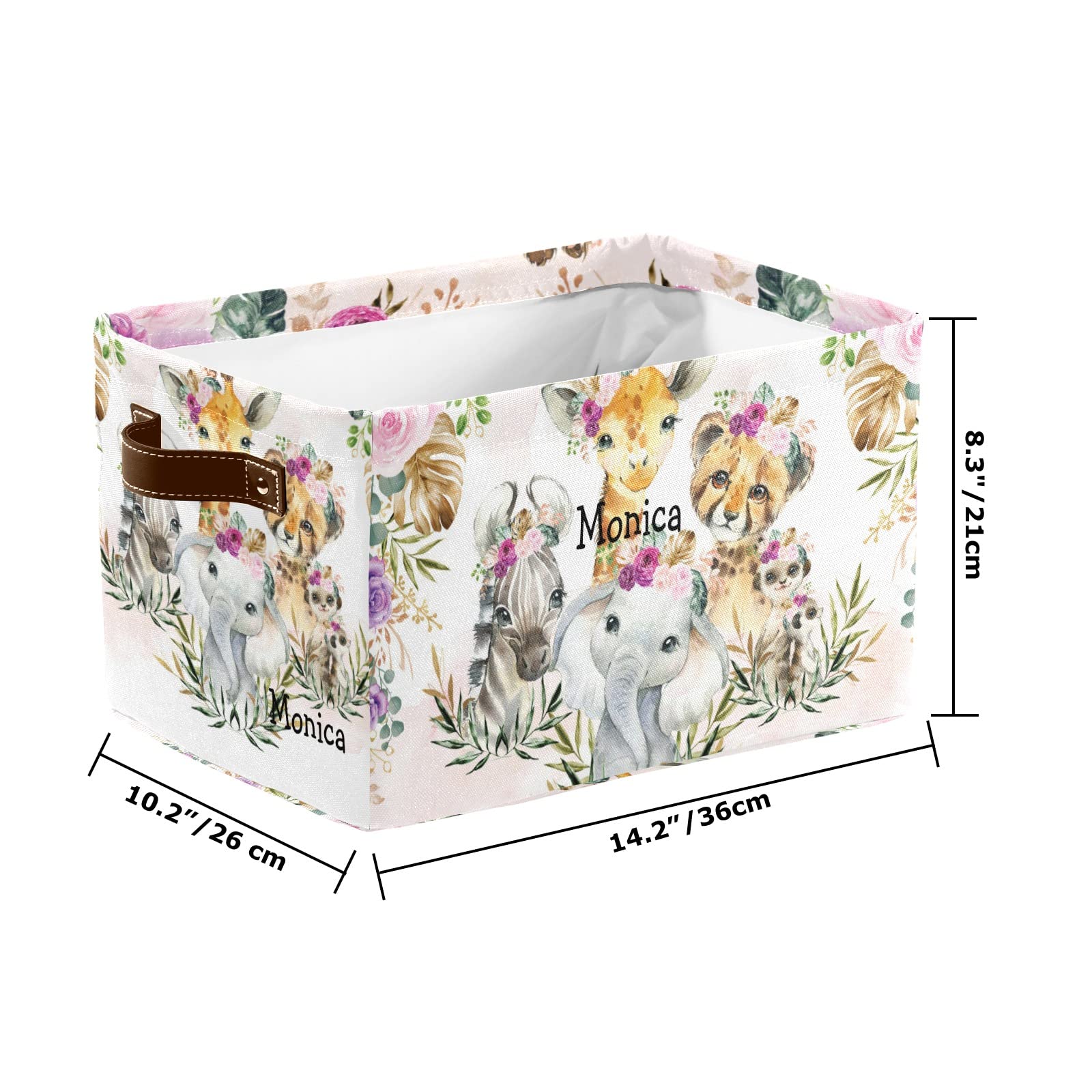 Boho Jungle Safari Animals Personalized Storage Bins,Foldable Baskets Organizer with Handle for Nursery Pet Toy Clothes Box 4 Packs