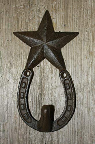 for Cast Iron Rustic Ranch Star 1 Hook Coat Hooks Rack Towel Horseshoe Home Décor Plaques & Signs