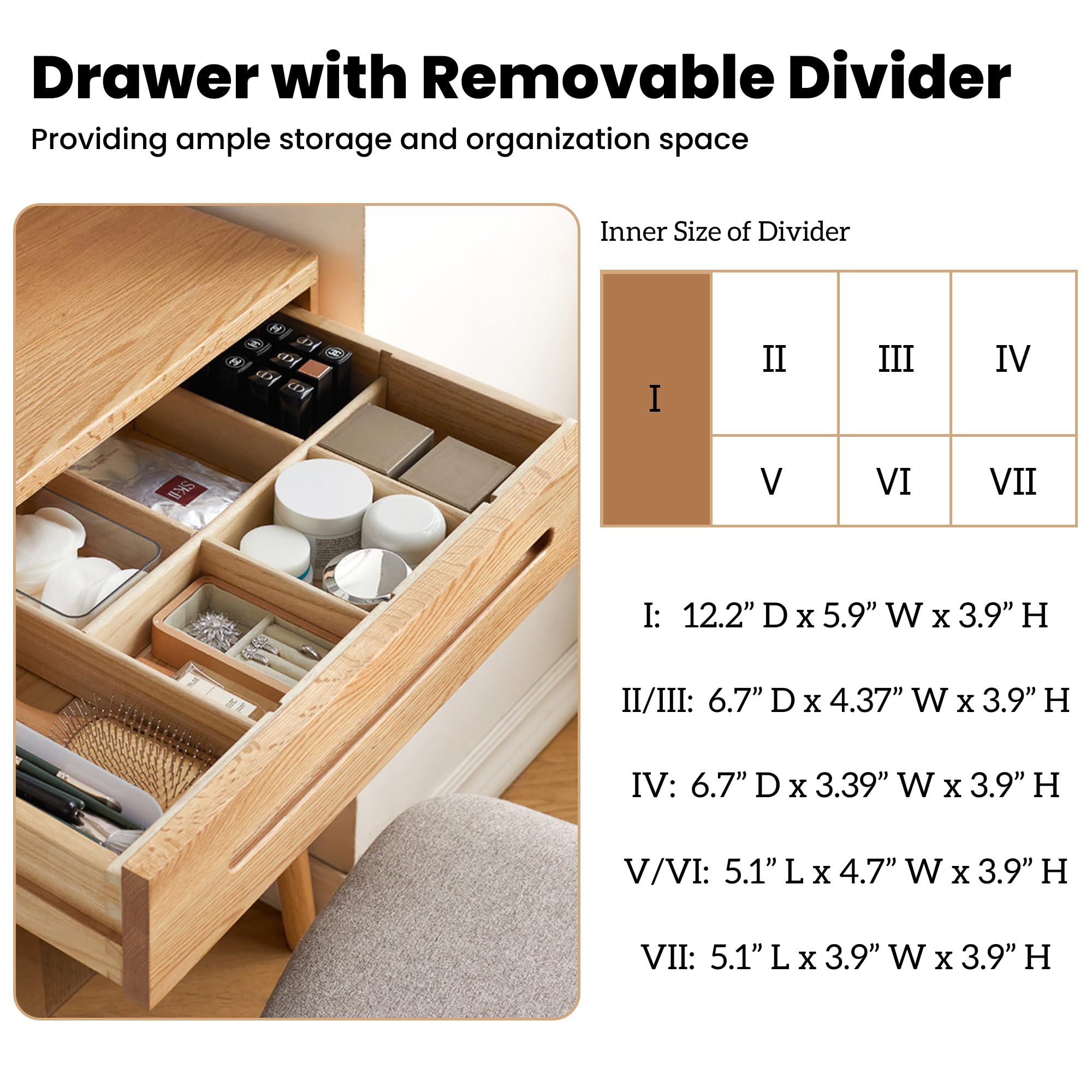 Bamskov Compact Solid Wood Vanity Desk with Drawer Organizer, Rounded Edges, and Easy Assembly for Small Spaces - Makeup Table for Bedroom