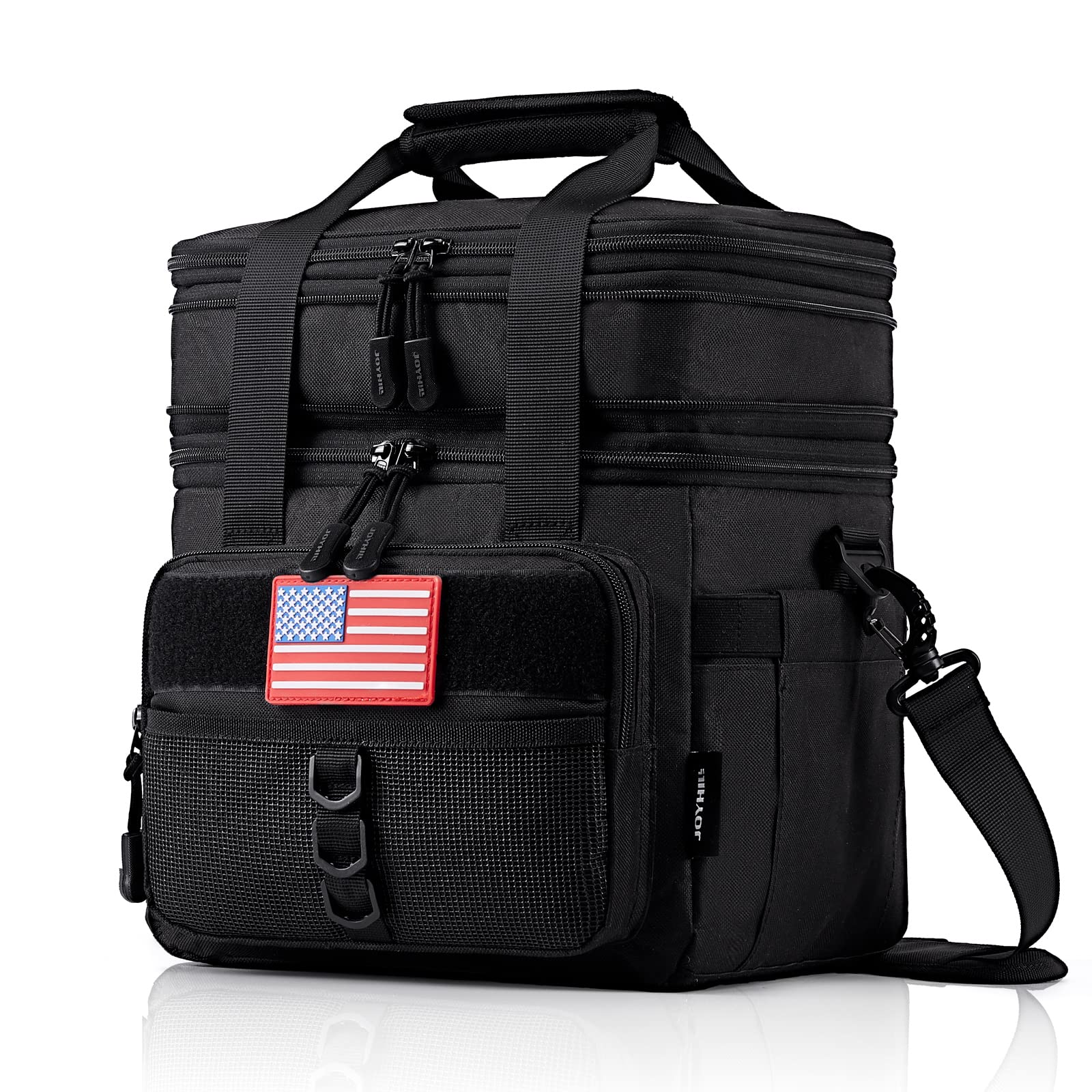 JOYHILL 18 L Tactical Lunch Box - Insulated, Leakproof, and Expandable Double-Deck Cooler Bag for Work, Camping, Picnic - Durable Black Lunch Bag for Adults,24 Can