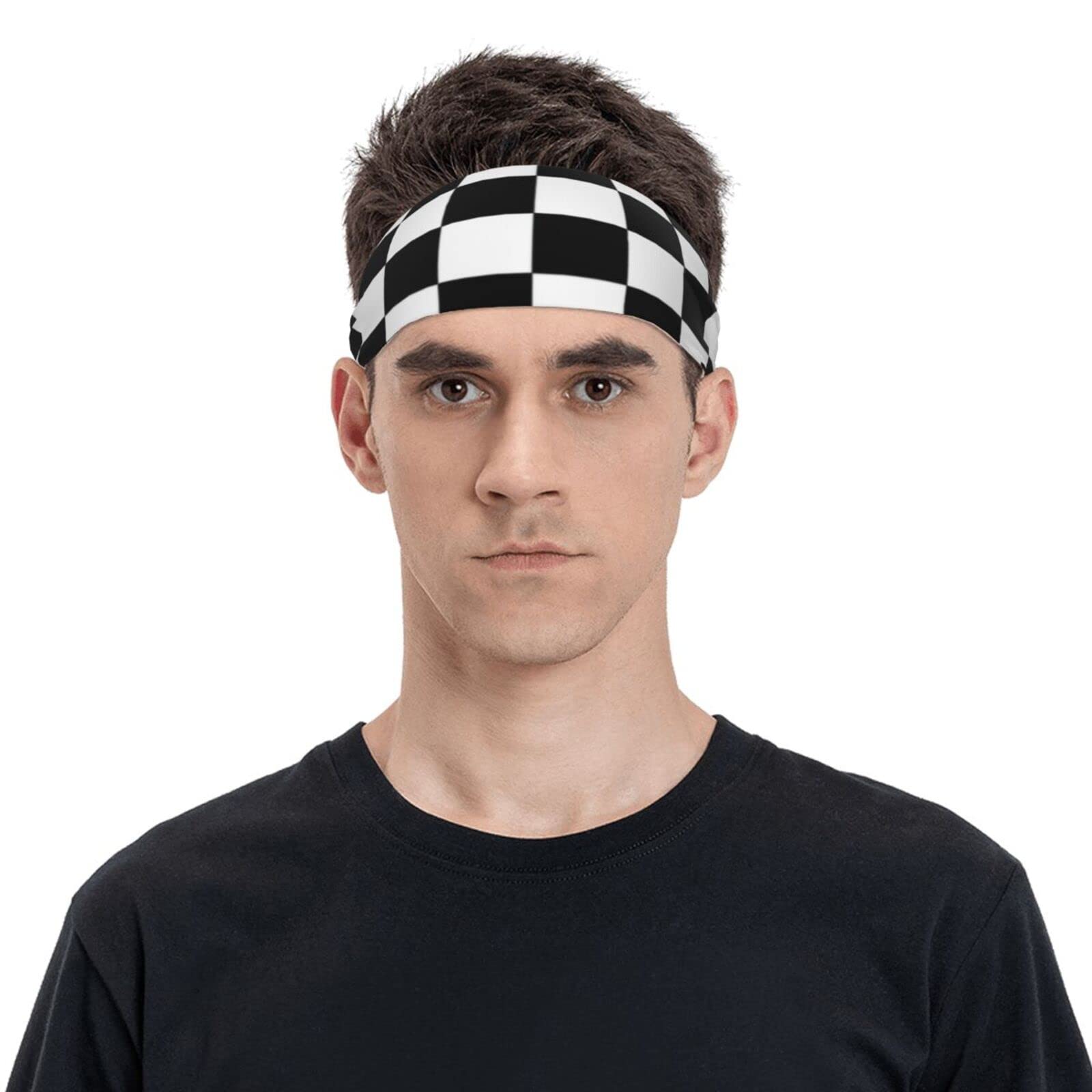 Black White Race Checkered Flag Pattern Fitness Exercise Headband Unisex Yoga Non-Slip Quick-Drying Fitness Headband One Size