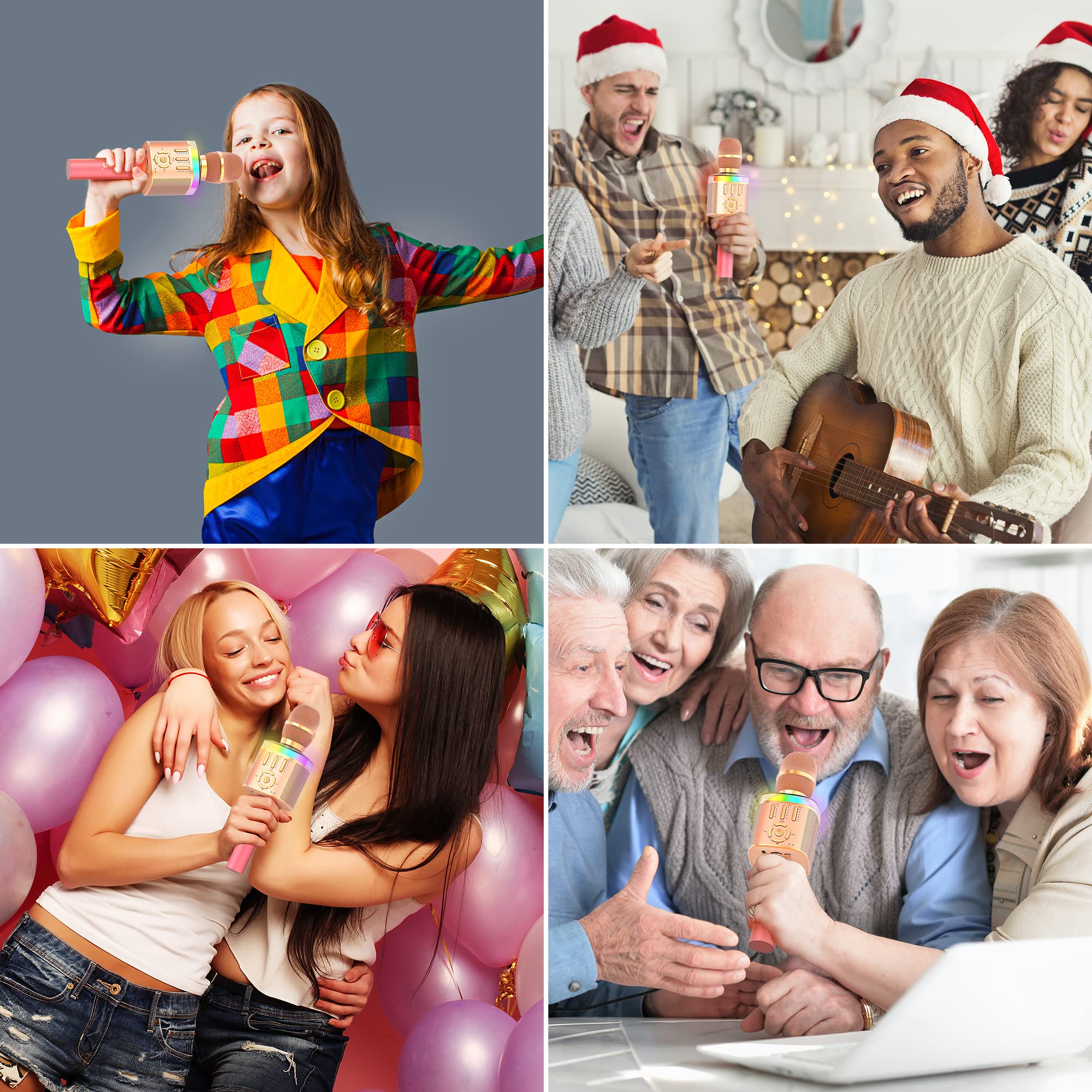 Bietrun Karaoke Microphone for Singing with 4 Magic Sounds, Bluetooth Portable Metal Handheld Cordless Dynamic Rechargeable Wireless Mic with Speaking, RGB Light, 8hrs Work Time, AUX, TF
