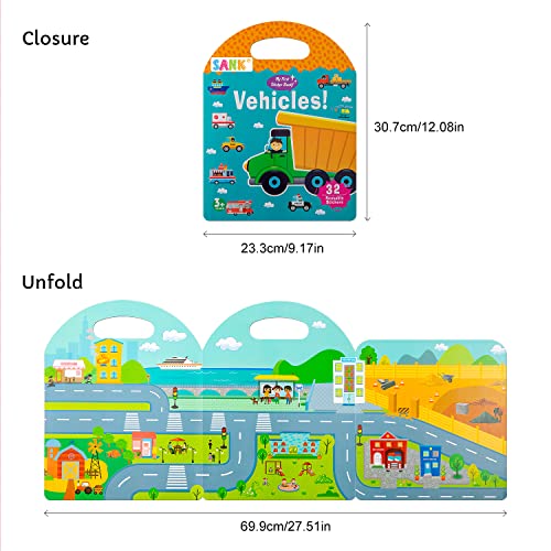 Sank Portable Jelly Quiet Book, Toddler Busy Book, 6 Themes Preschool Learning Activities Quiet Book, Preschool Activity Learning Books for Babies/Toddlers Ages 3-6 (Vehicles)