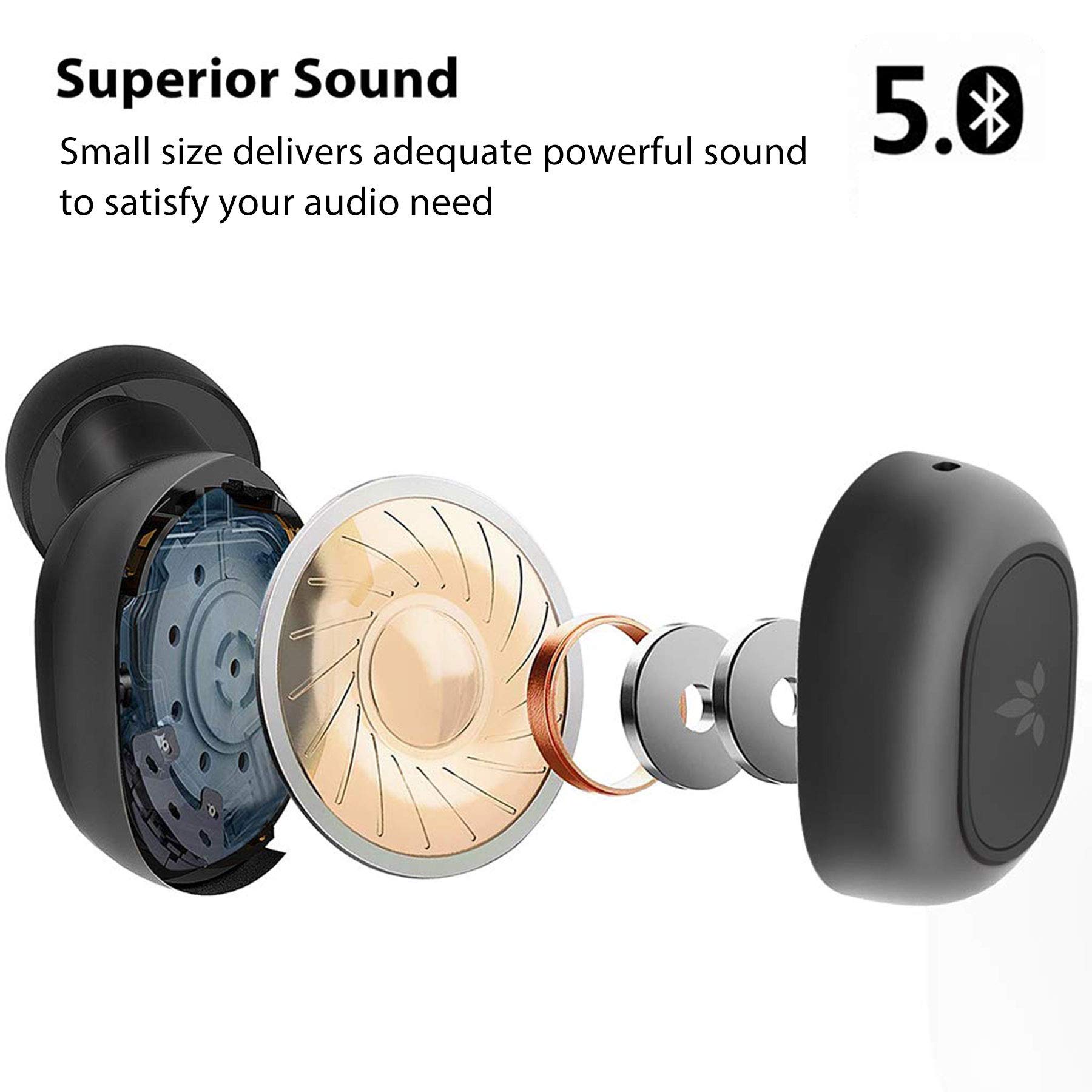 Avantree TW115 Tiny True Wireless Bluetooth 5.0 Earbuds Earphones for Small Ear Canals, with Noise Isolation & Mic, Secure Fit for Sport, 36H in Ear Headphones with Wireless Charging Case (Black)