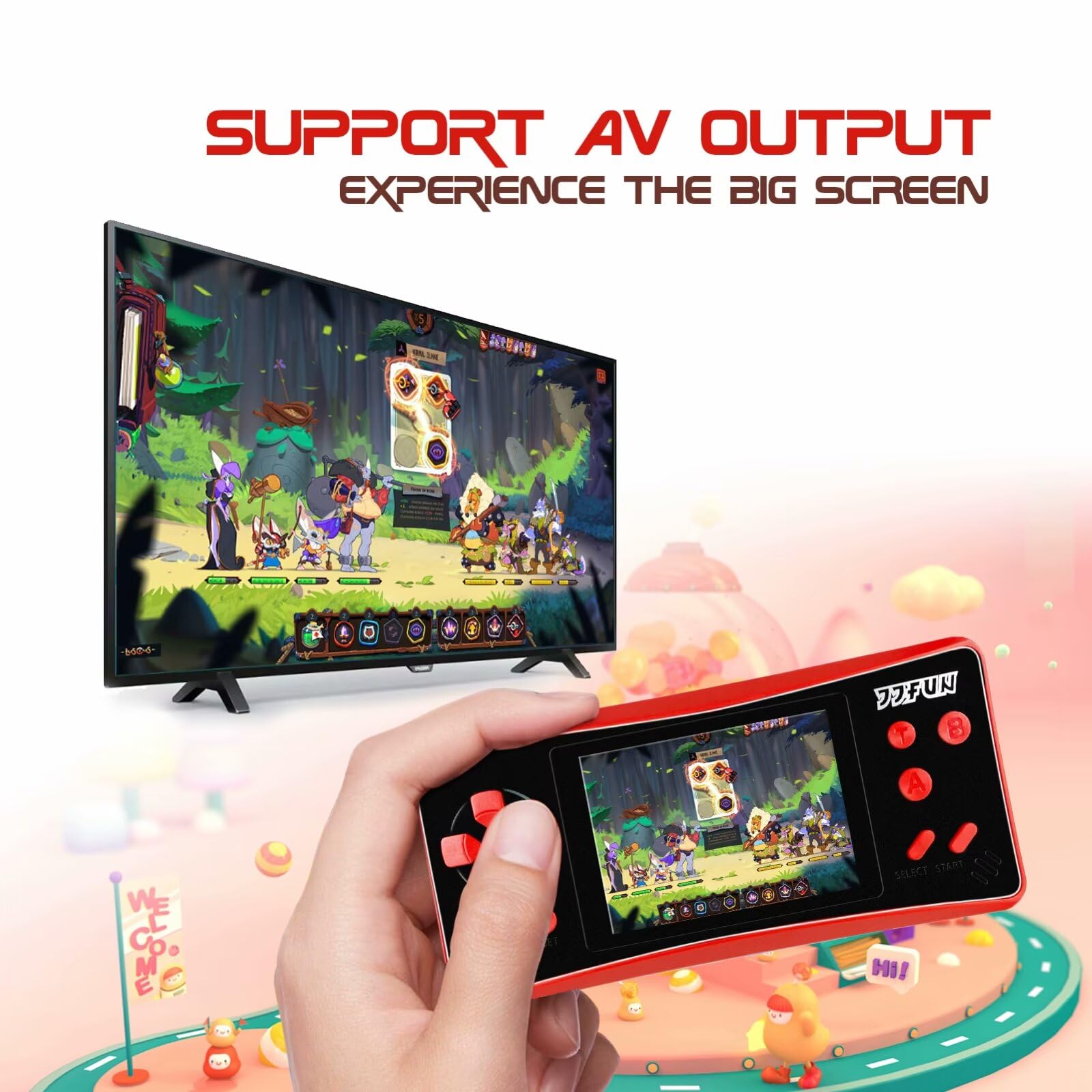 HigoKids Electronic Handheld Games for Kids 3.2" Large Screen Built-in 218 Classic Retro Video Games USB Rechargeable Arcade Gaming Player System Best Road Trip Partner for Boys(Red)