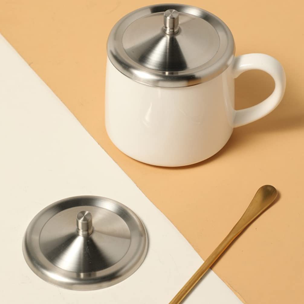 Cabilock 2 Pcs Stainless Steel Water Coffee Tea Cup Lid Cover Mug Seal Cap Beverage Drinking Cup Lid Cover for Home Kitchen Silver 12.3cm