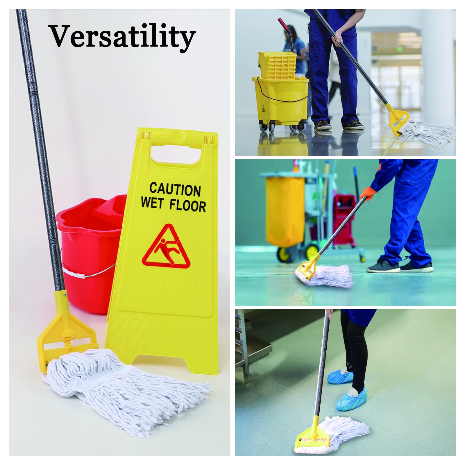 Mop Handle Commercial Heavy Duty - 60 inch Metal Commercial Mop Stick,Side Gate Mop Head Replacement Holder for Floor Cleaning,Clamp Mop Handle Quick Change for Wet Mop