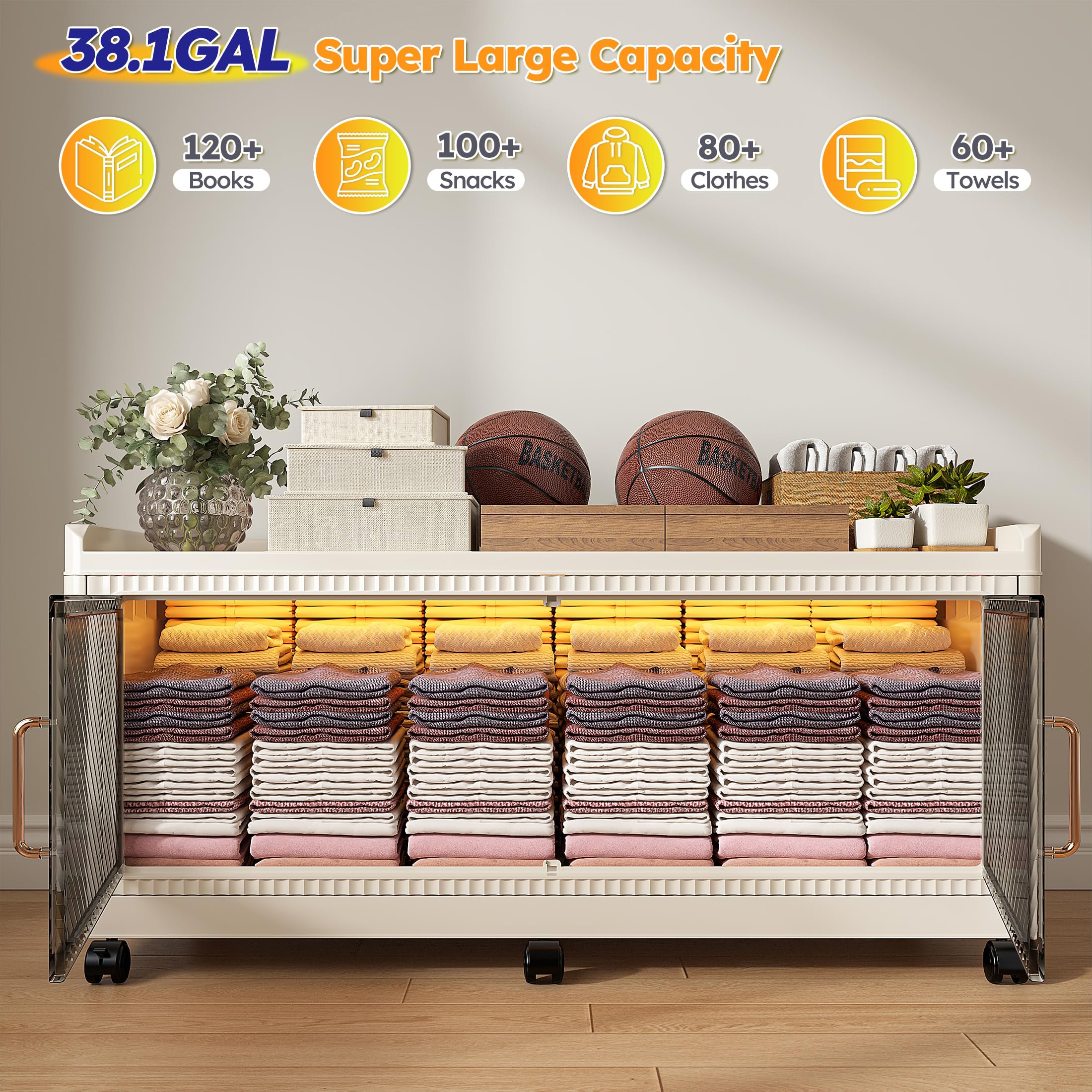 EnHomee 125GAL Storage Bins with Lids Super Large Stackable Storage Bins with Wheels,Plastic Storage Bins Collapsible Storage Bin Containers Closet Organizers and Storage For Bedroom(48GAL-3Pack)