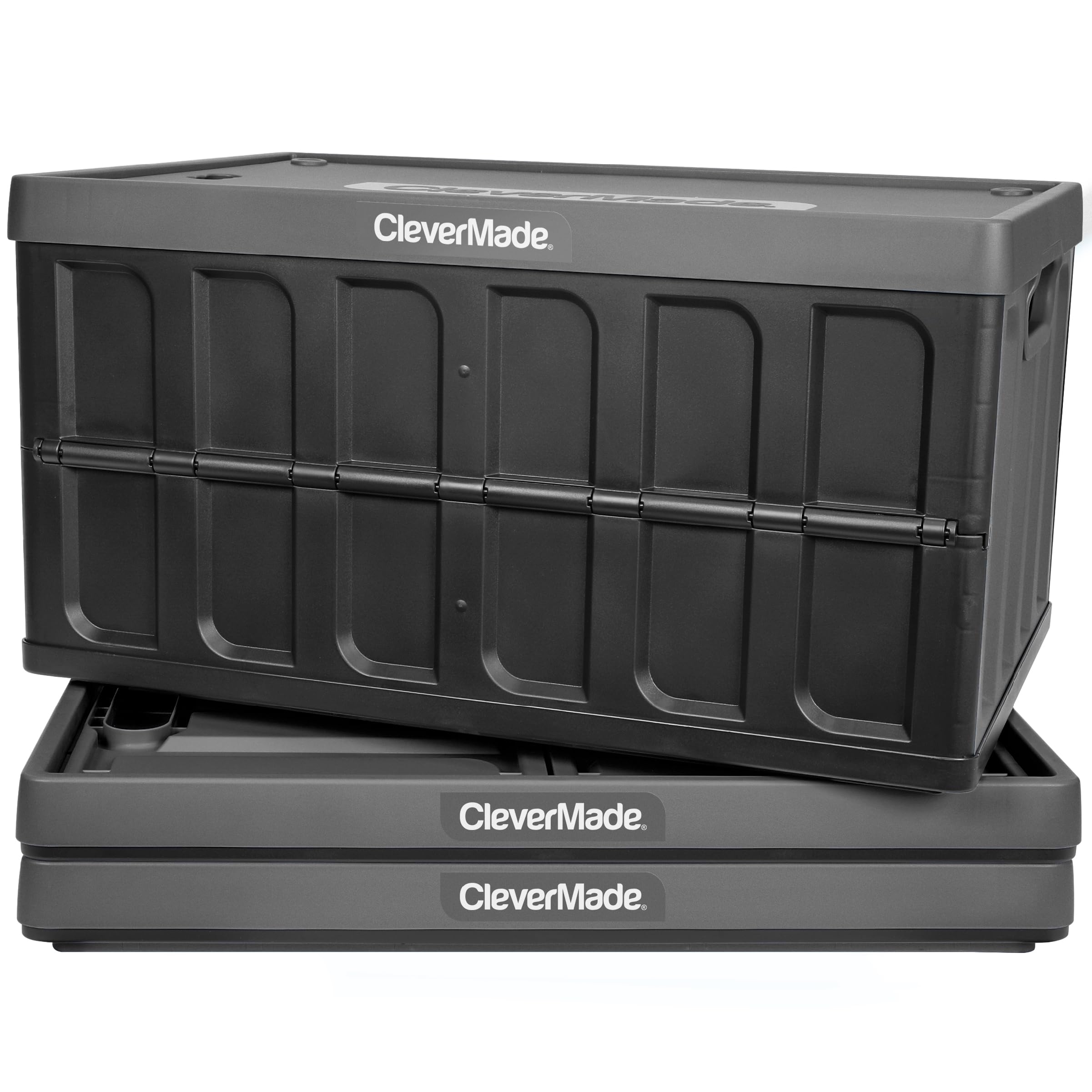 CleverMade Collapsible Storage Bin (With Lid), Obsidian, 3PK - 46L (12 Gal) Folding Plastic Stackable Utility Crates, Holds 75lbs Per Bin - Solid Wall CleverCrates for Organizing, Storage, Moving