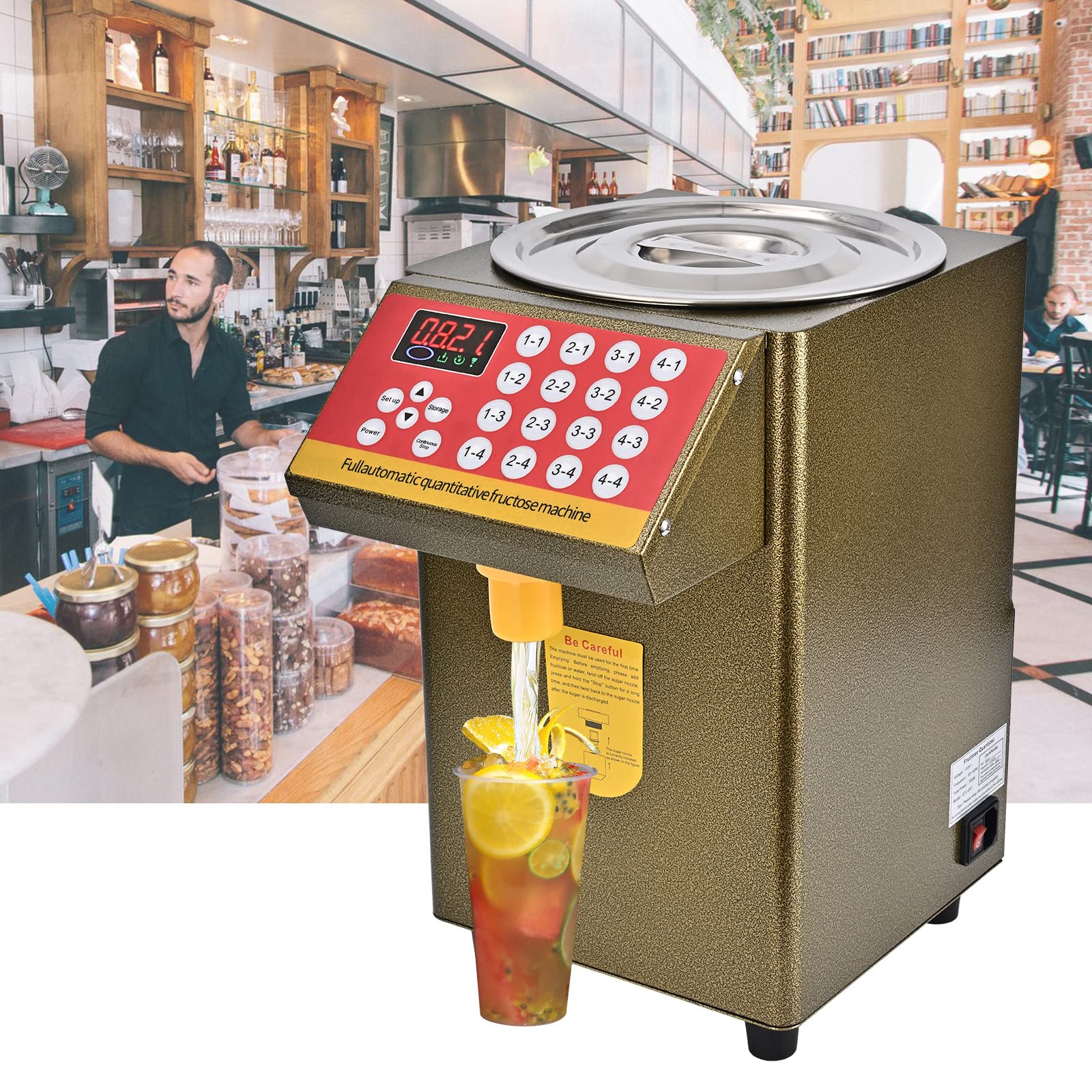 Automatic Fructose Dispenser, 330W 8000CC/ 2.11GAL Stainless Steel Syrup Dispenser Bubble Tea Equipment Fructose Quantitative Machine 110V