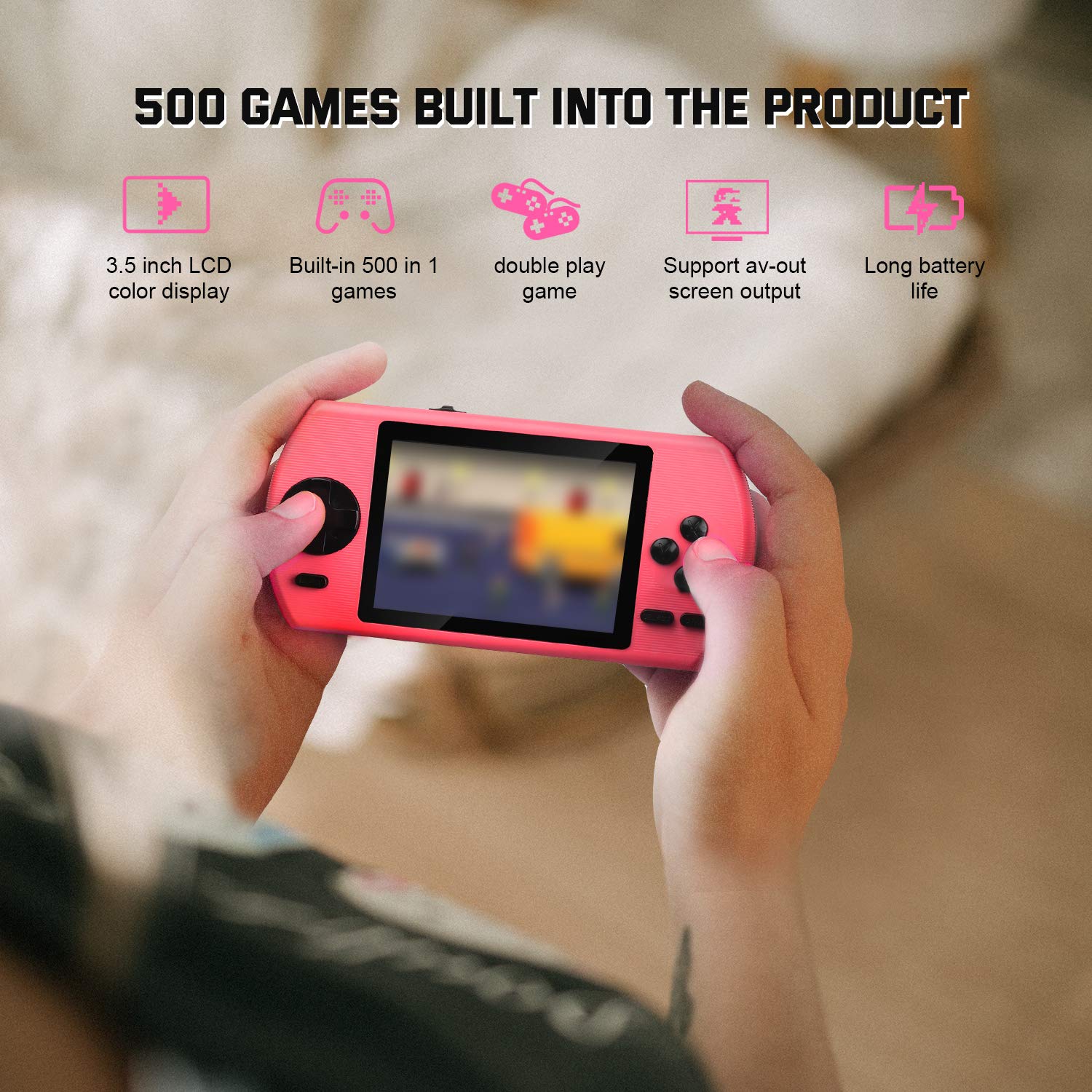 Melusen Gameboy, Retro Handheld Game Console with 500 Classical FC Games 3-Inch Color Screen Video Game Console Support for Connecting TV and Two Players Gift for Kids and Adult(Red)