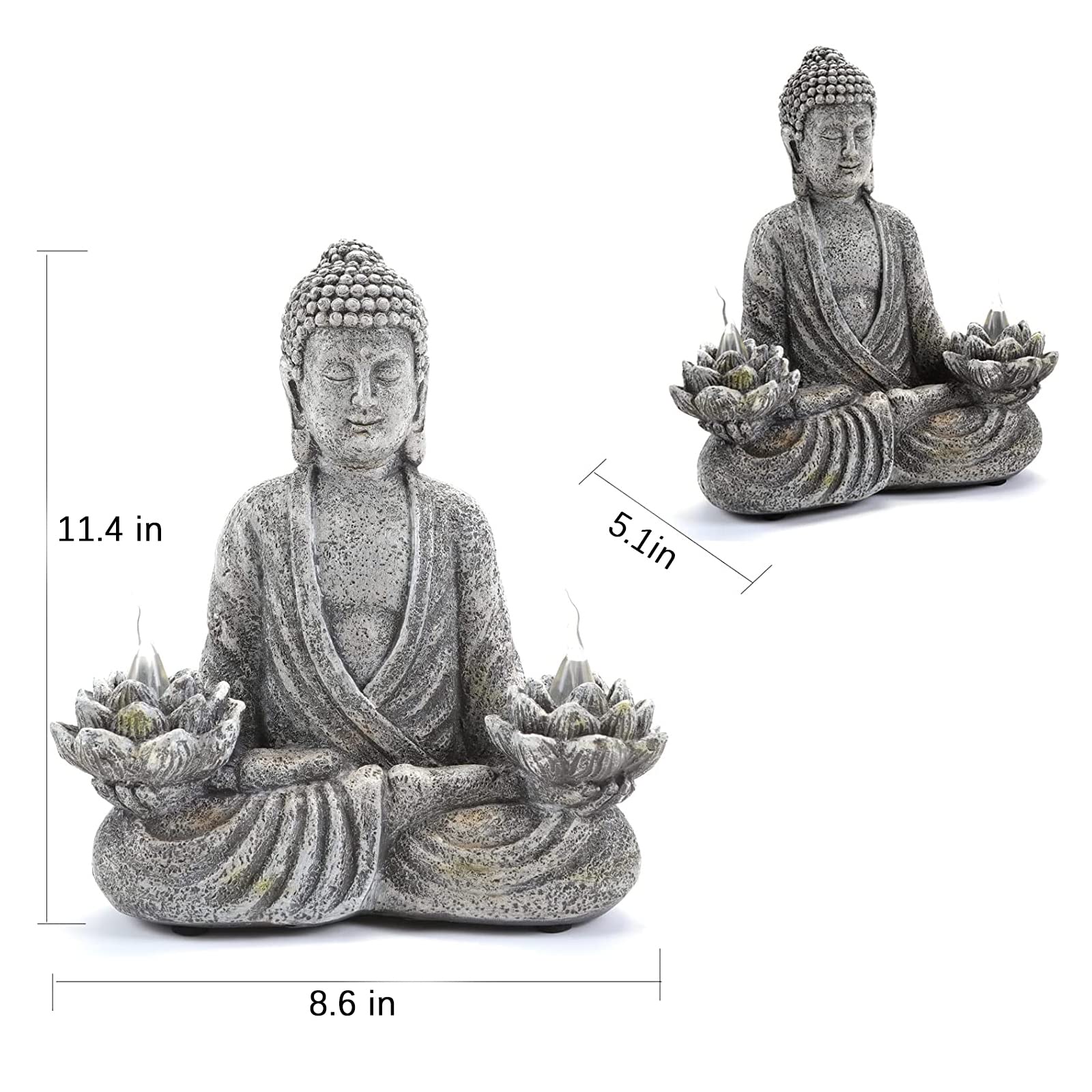 Buddha Statue Zen Sculpture 11.4in Large Size,Yoga Garden Decor with LED Solar Lotus Lights, Sitting Meditating Buddha Serene Resin Figurine for Patio Yard Lawn Ornaments, Backyard,Inside or Outside…