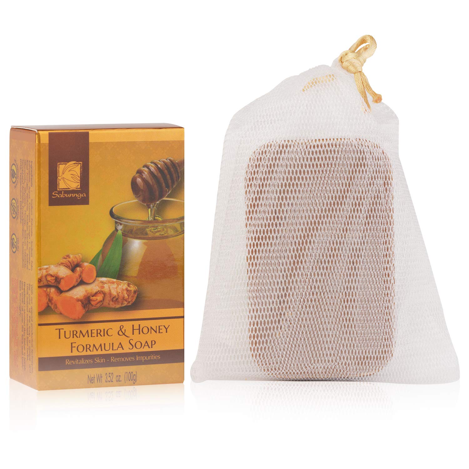 Sabunnga Turmeric Soap Bar - Natural Turmeric Soaps Honey , PH Balance Bars For Face & Body , Fade Dark Spots Gentle Exfoliating