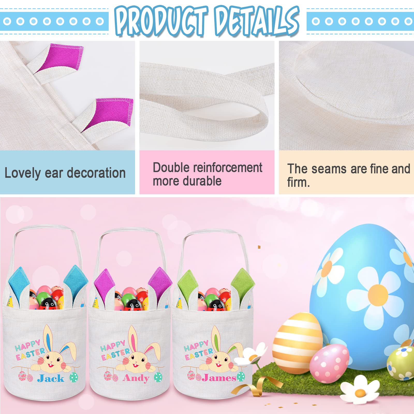 Easter Baskets for Kids, Jocidea Custom Easter Baskets for Kids Personalized Easter Basket for Girl Boy Easter Gifts Easter Basket Stuffers for Toddler Easter Basket Toys β Blue