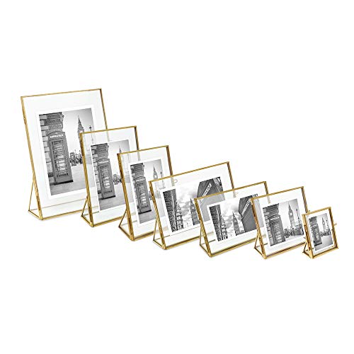 Isaac Jacobs 2x3, Antique Gold, Vintage Style Brass and Glass, Floating Photo Frame, Metal, (Vertical), with Locket Closure and Angled Base, for Pictures, Art, Mementos, Keepsakes (2x3, Antique Gold)