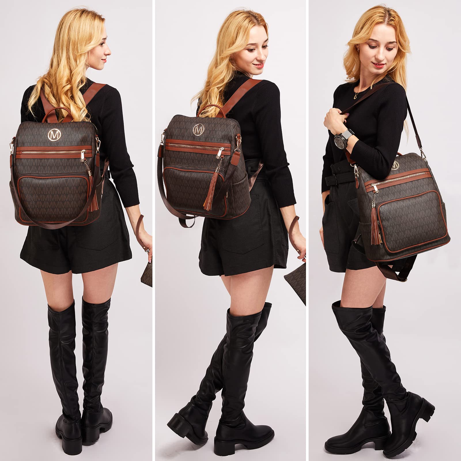MKP Women Fashion Backpack Wallet Purse 4 Sets