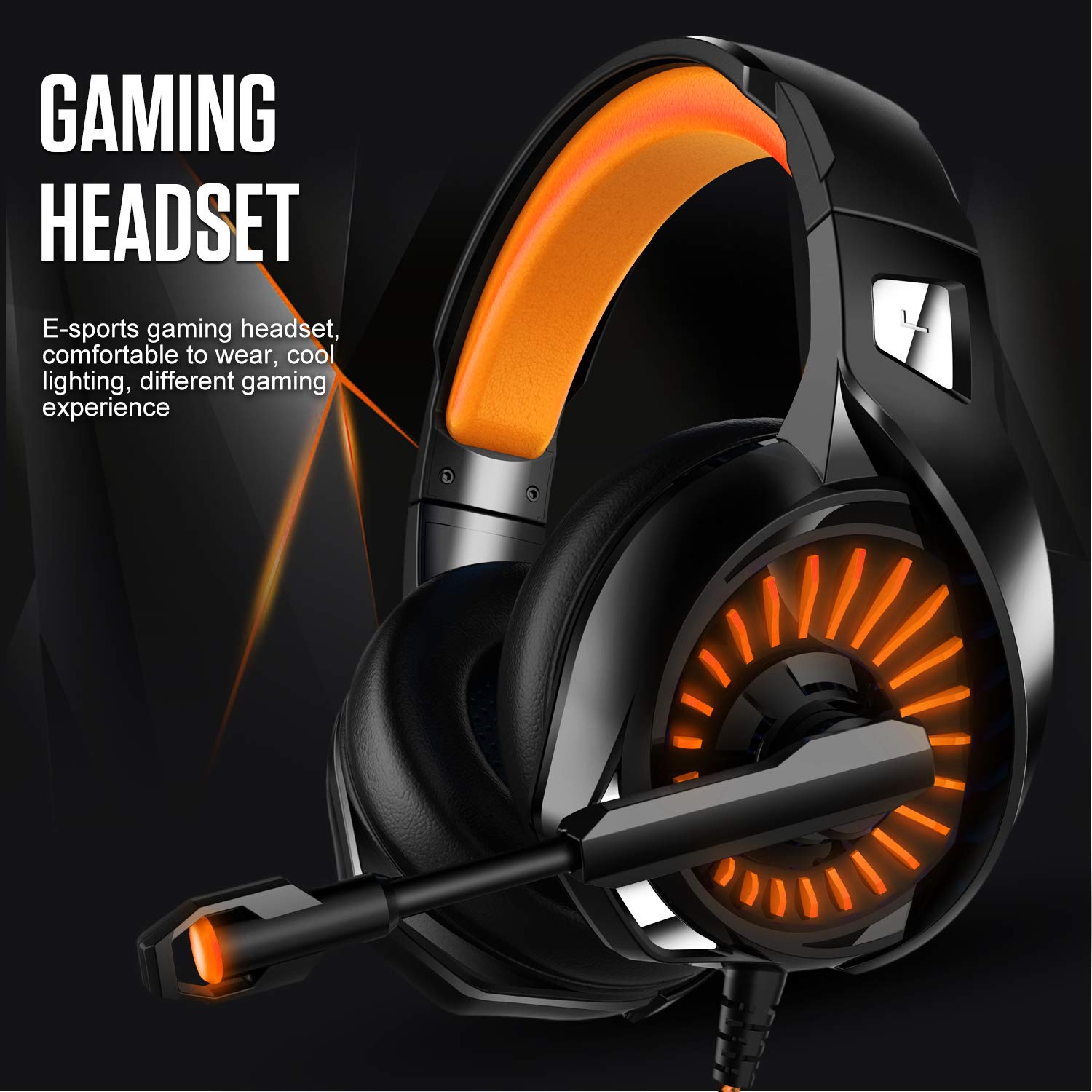 Gaming Headset,MMUSC Stereo Headphones for Laptop,Tablet,PS4, PC, Xbox One Controller, Noise Cancelling Over Ear Headset with Mic, LED Light, Bass Surround