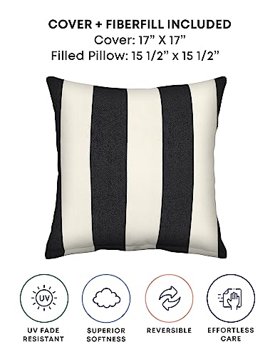 Honeycomb Outdoor Square Toss Pillow Set, 17" W x 17" L, Cabana Stripe Black & Ivory Outdoor Pillows