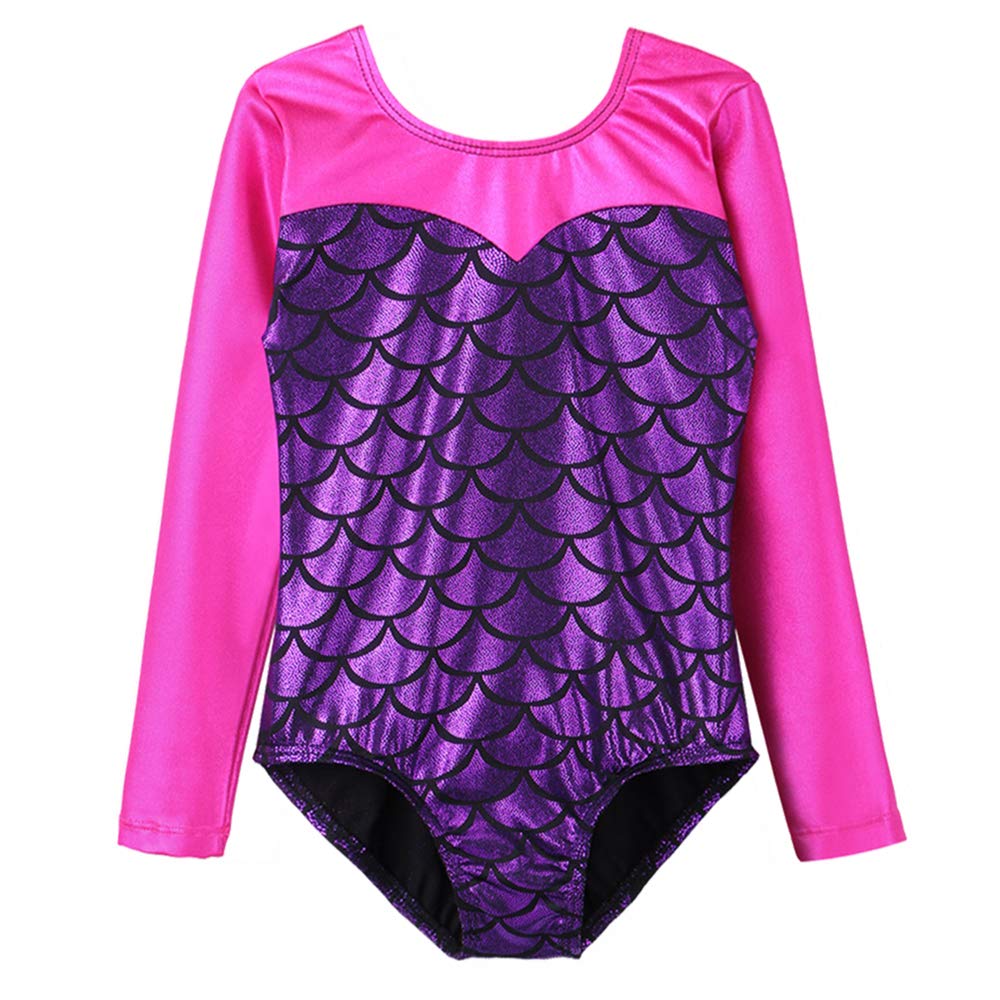 BAOHULU Girls Gymnastics Leotards Shiny Spliced Scale Dance Clothes 3-12 Years B146_Purple_4A
