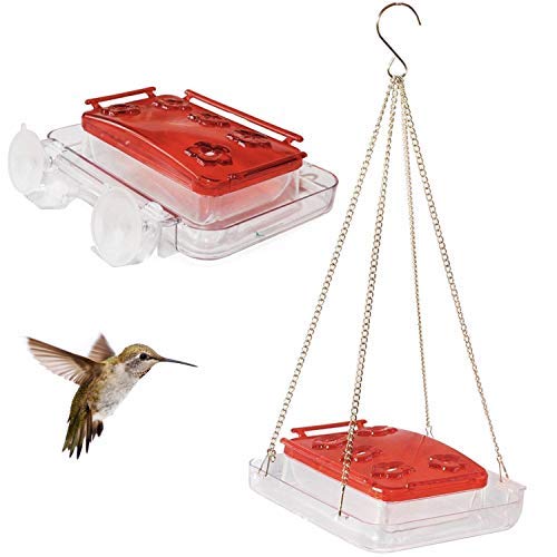 Cuboid - Hummingbird Feeder 2 in 1, Attach to Windows or Hang it in The Tree, Built-in Ant Moat, Bee Guards, and Detachable Lid for Easy Cleaning & Refills, 8 oz (Free Cleaning Brush)