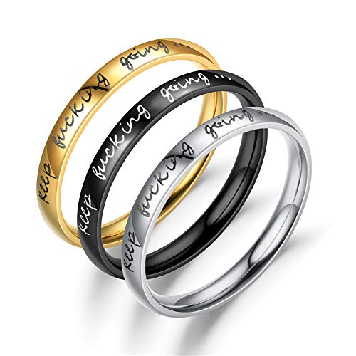 Bling Toman Women’s Men’s Stackable Inspirational Ring Stainless Steel Keep Going Ring Motivational Band Ring Silver/Black/Gold High Polish Ring Encouragement Jewelry Gift (B: Black 3mm, 10)
