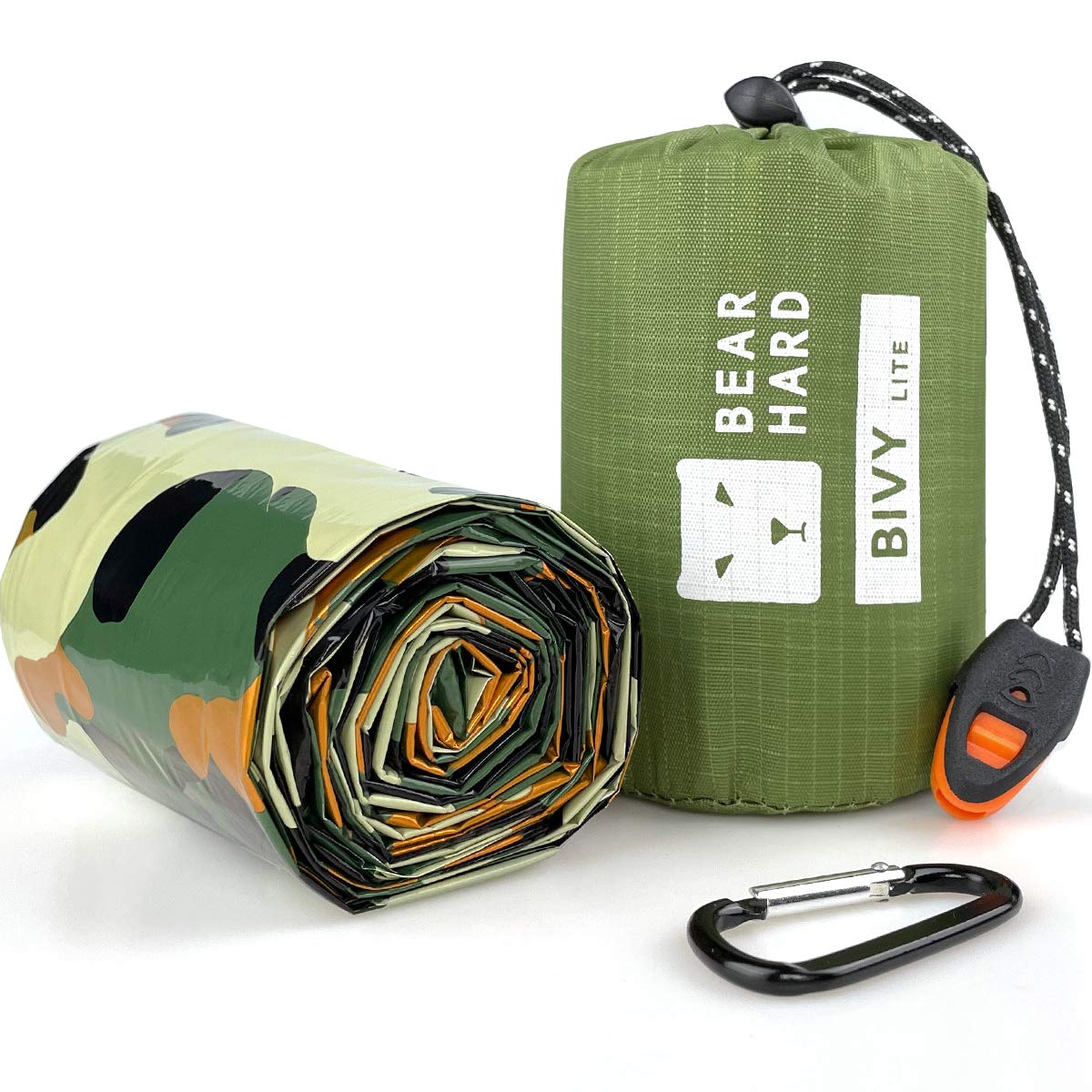 Bearhard Emergency Sleeping Bag Bivy Sack with Paracord, Ultralight Waterproof Thermal Survival Bivvy Bag Survival Shelter Emergency Blanket for Camping, Hiking, Backpacking