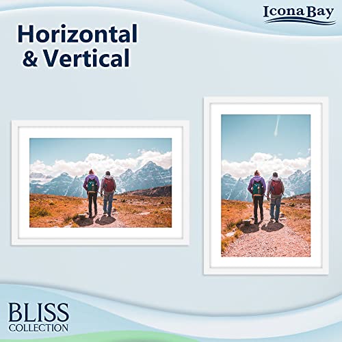 Icona Bay 11x17 White Picture Frame Fits 16x10 Photos with Mat to 9x14 Image, Modern Style Wood Composite Poster Frame, Wall Mount Only, Bliss Collection