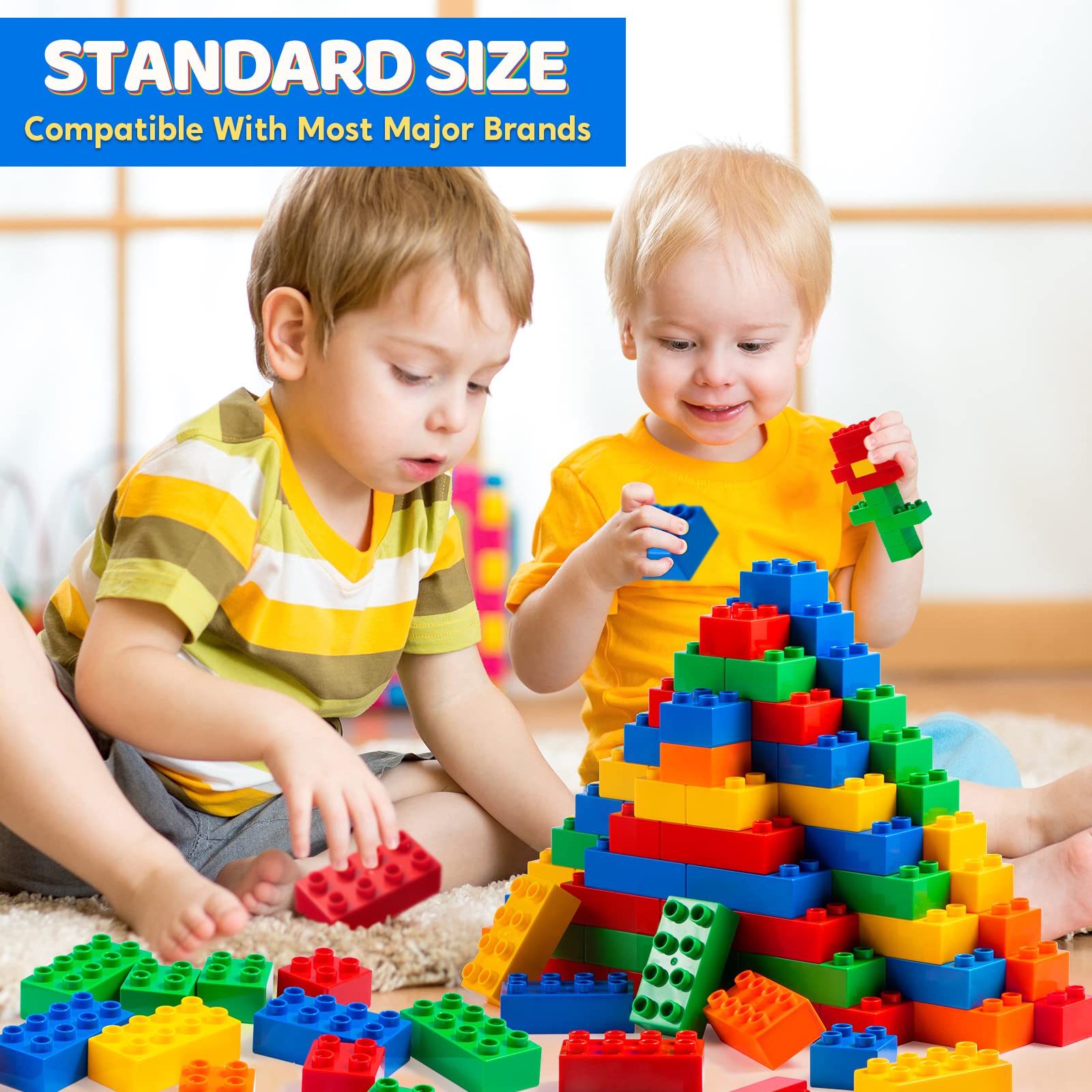 JOYIN 100 Pcs Building Blocks, Building Bricks, Toddler Classic Basic Big Duplicate Blocks, 50 Square and 50 Rectangle Toys Set for Ages 2 3 4 5 Year Old Boys Girls Christmas Birthday Gift