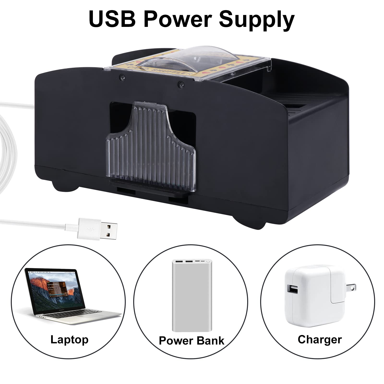 Ni-SHEN 4 Deck Automatic Card Shuffler USB/Battery Operated Electric Shuffler for Family Party Poker/Blackjack/UNO(1-4 Deck Card Shuffler)