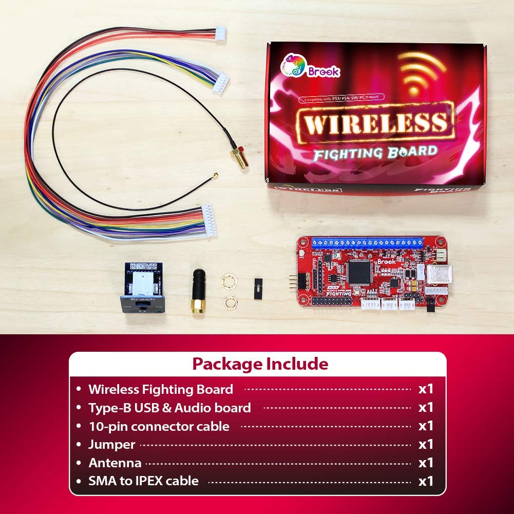 Brook Wireless Fighting Board - Pre-installed Header Version, For PS4/PS3/Switch/PC Consoles, Support 3D-VR, 3.5mm audio connector(PS4), Two analog sticks, Tournament mode, Touchpad and Turbo Function