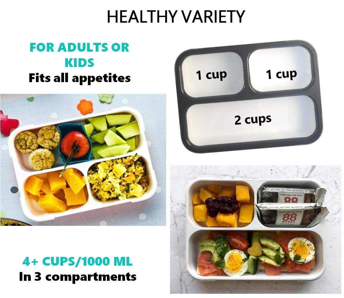 Camo Lunch Box for Boys | Bento Boxes with Bag, Ice Pack Set | Snack Containers for Kids Men Adults. 3 Leakproof Compartments, Container with Insulated Bags for School Lunches, Black Grey Camoflauge