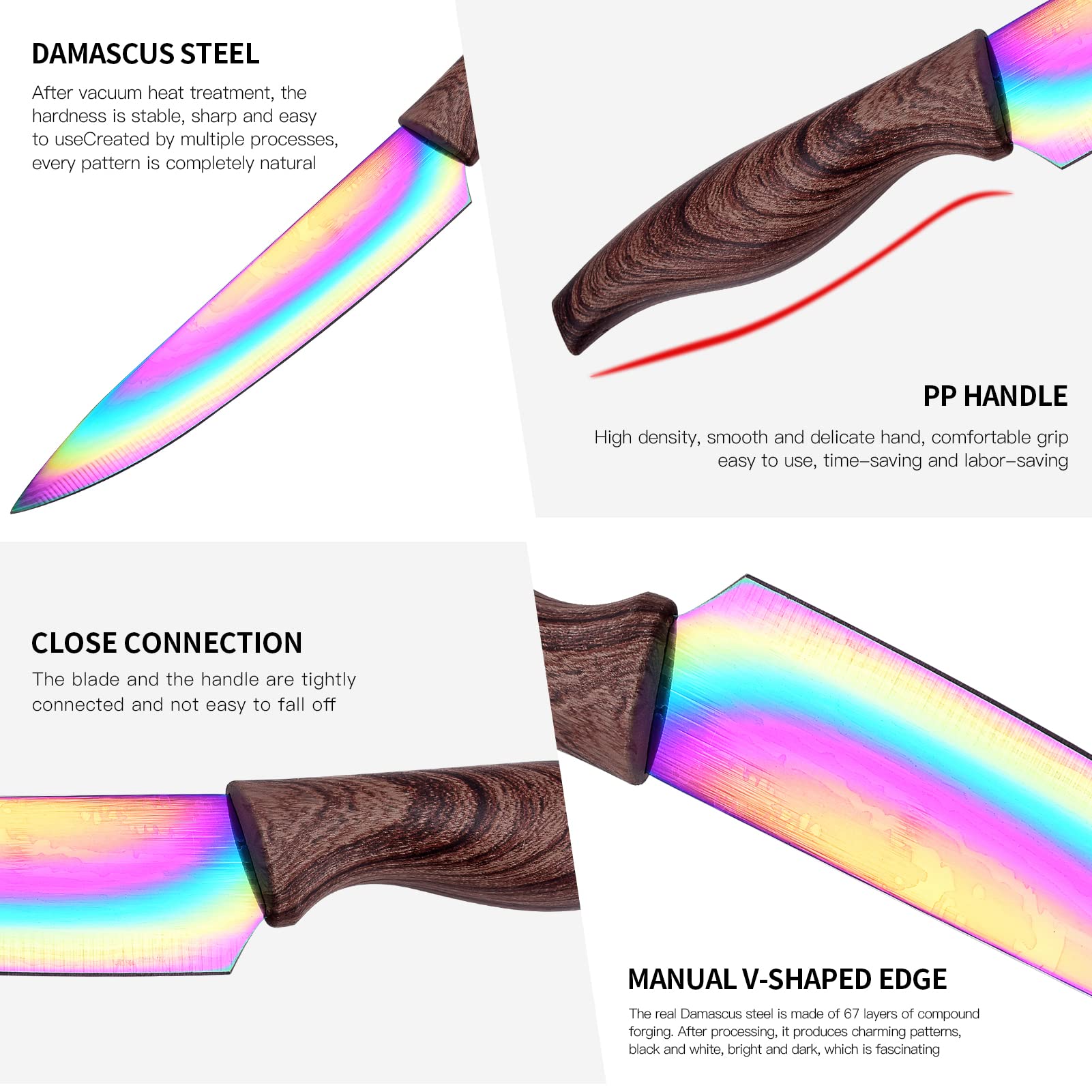Damascus Steel Knife Set 6Pcs Non Stick Sharp Kitchen Knives Set with Block Sharpener Kitchen Shears Cutlery Knives Block Set Chef Quality Best Gift (6Pcs Set)