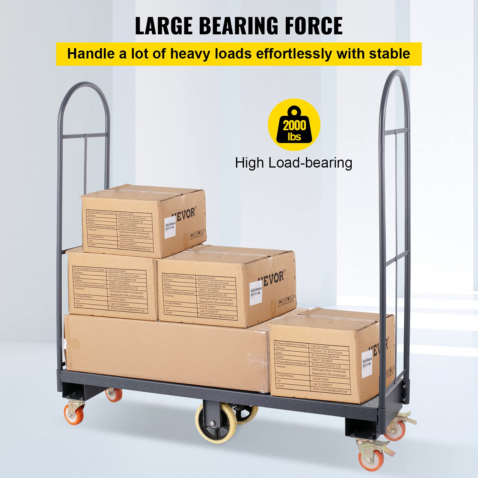 BestEquip U-Boat Cart 2000LBS Capacity U-Boat Platform Truck Dolly